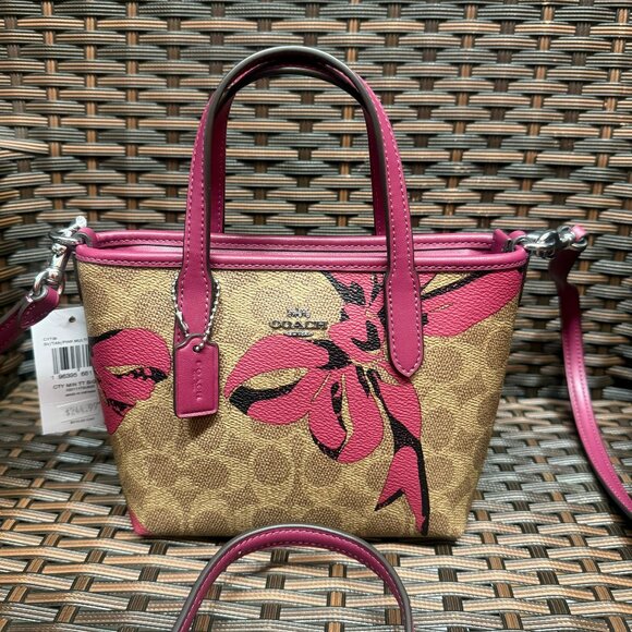 Coach | Bags | Coach City Mini Tote Bag In Signature Canvas With Bow ...